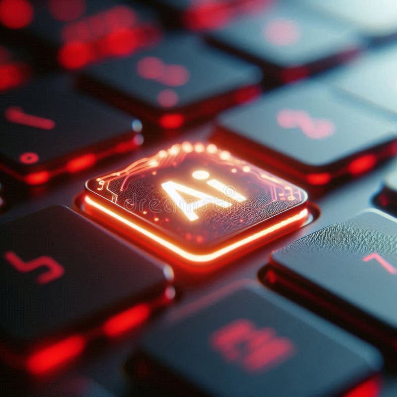 Illuminated Laptop Keyboard with AI Button Futuristic Depictions of ...