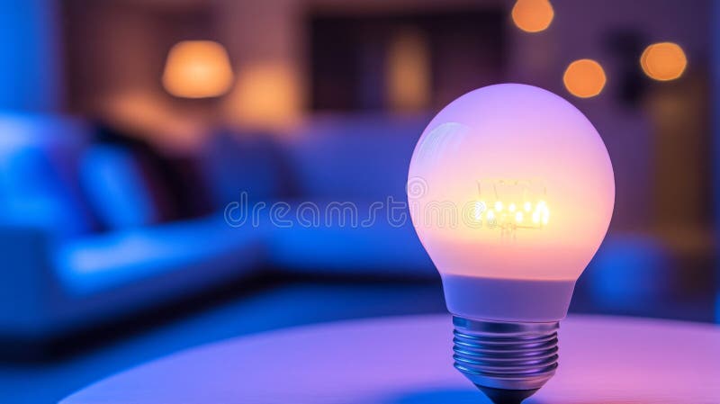 Illuminated Led Bulb in a Modern Living Room Setting Stock Illustration ...