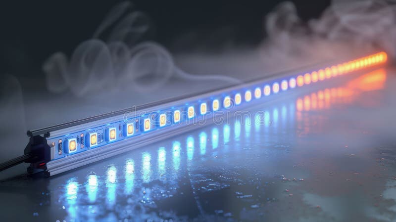 Illuminated LED Strip Light on Reflective Surface. Generative Ai Stock ...