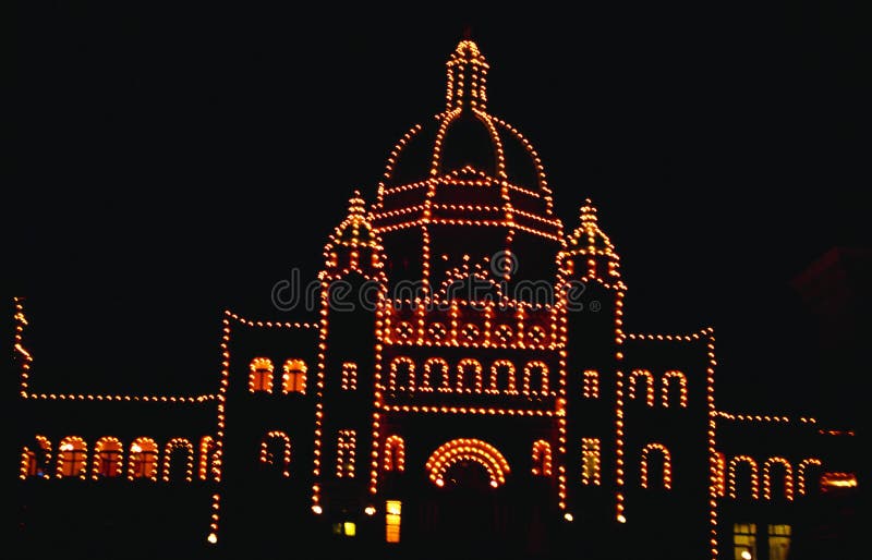 Illuminated Legislative Building , Victoria , Canada Stock Photo ...