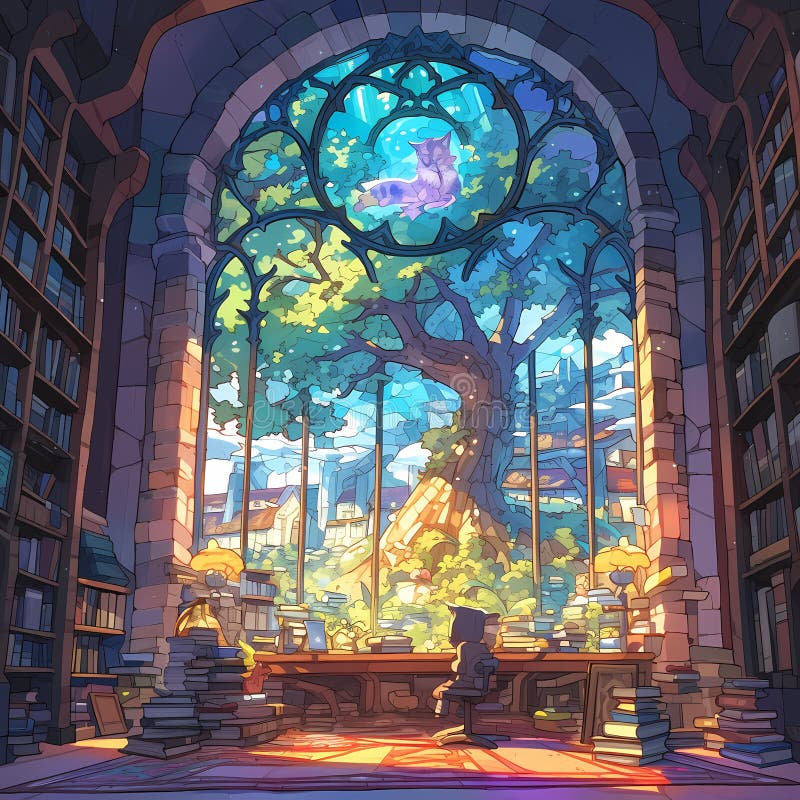 Illuminated Library Dreamscape, 95 Characters Stock Illustration ...