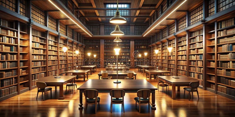 Illuminated Library Study Space AI-Created Content Stock Illustration ...