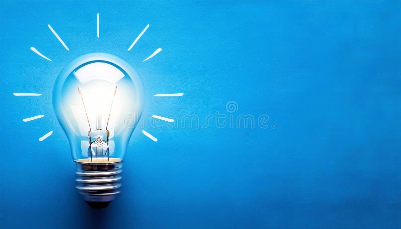 Illuminated Light Bulb on Blue Background, Symbolizing Ideas and ...