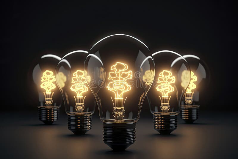 Illuminated Light Bulb with Brain Inside in a Row. One Different ...