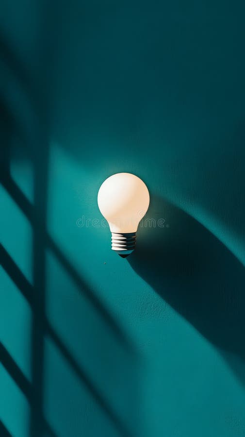 Illuminated Light Bulb Casting Shadow on a Teal Wall, Minimalism ...