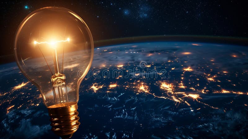 Illuminated Light Bulb at the Center of the Earth Stock Image - Image ...