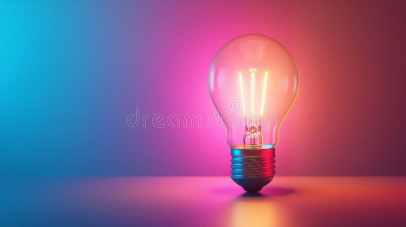 Illuminated Light Bulb with Colorful Background, Glowing Filament ...
