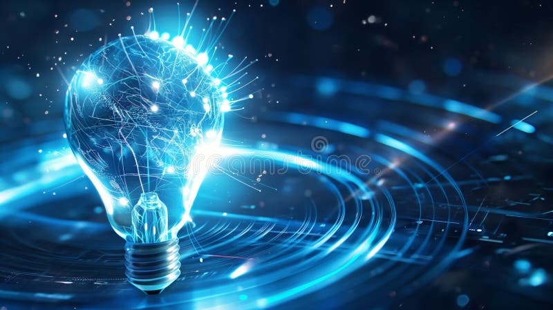 Illuminated Light Bulb with Digital Network Connections Stock Photo ...