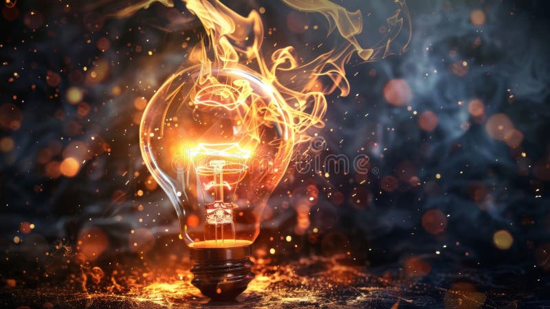 Illuminated Light Bulb with Fiery Effects Stock Image - Image of ...