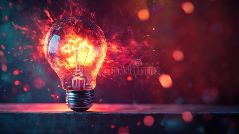 Illuminated Light Bulb with Fiery Explosion Effect, Concept of Energy ... Illuminated Light Bulb with Fiery Explosion Effect, Concept of Energy ...