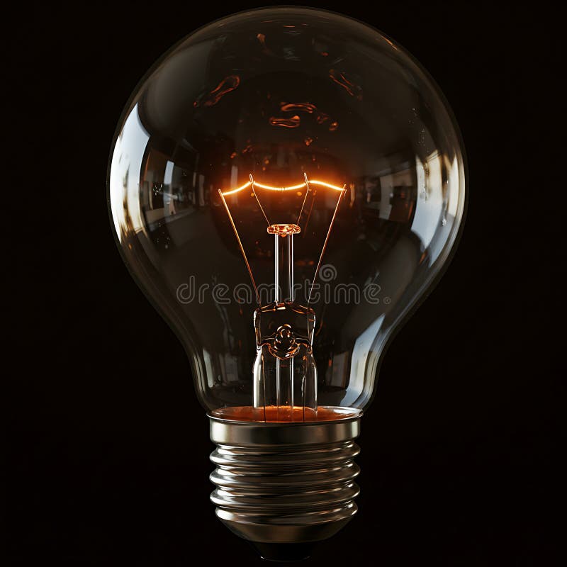 Illuminated Light Bulb with Filament Glowing on Dark Background Close ...