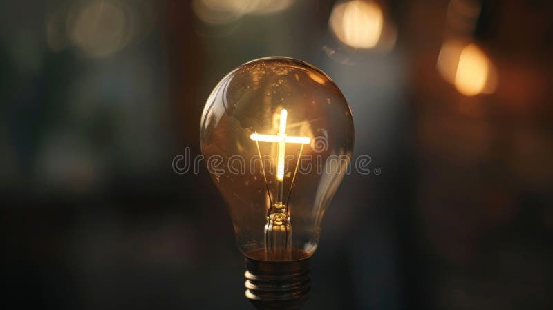 Illuminated Light Bulb with Filament in Shape of a Cross Stock Photo ...
