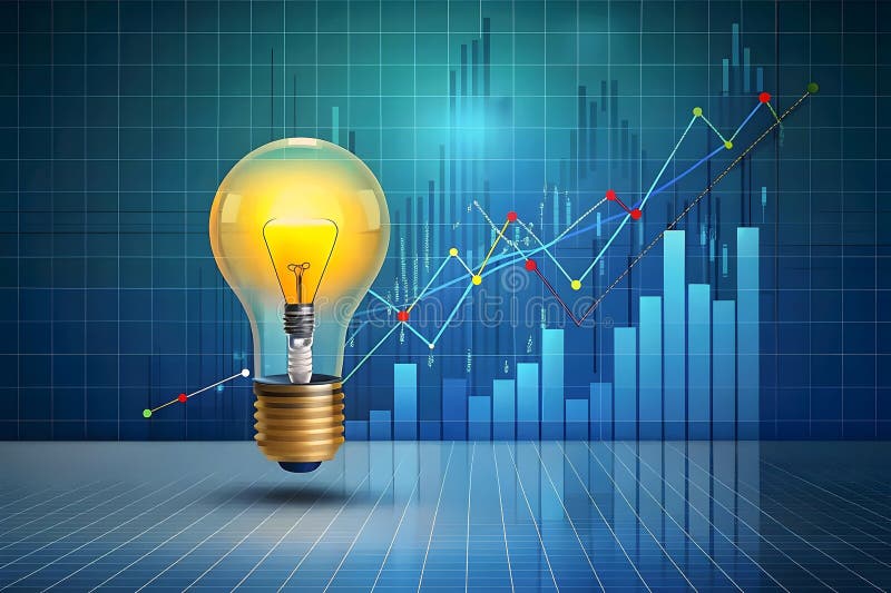Illuminated Light Bulb with Financial Growth Chart Background Stock ...