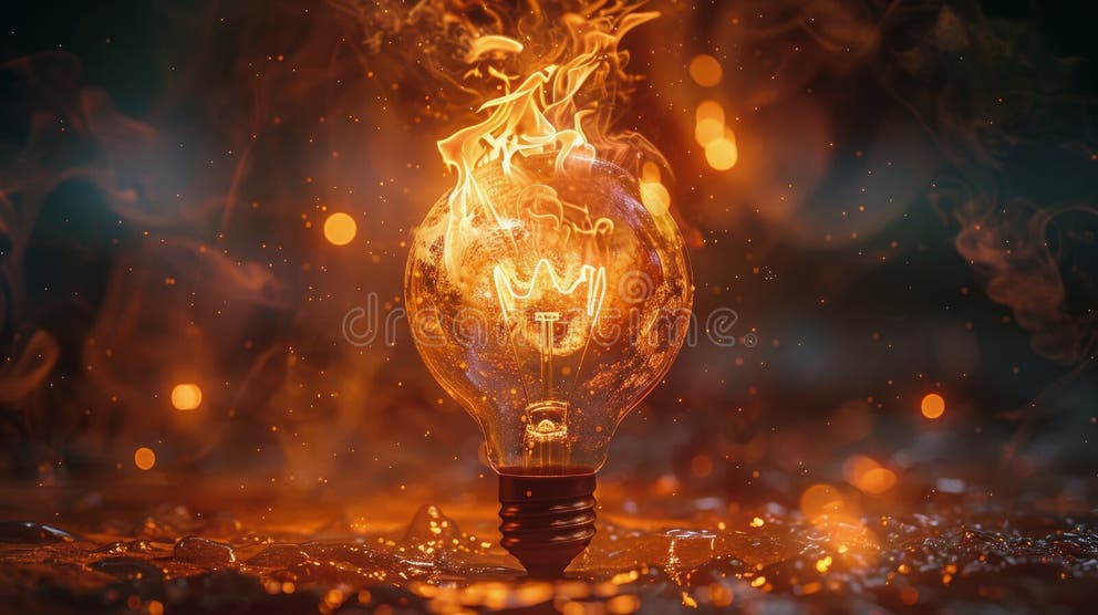 Illuminated Light Bulb with Fire Inside Stock Photo - Image of ...