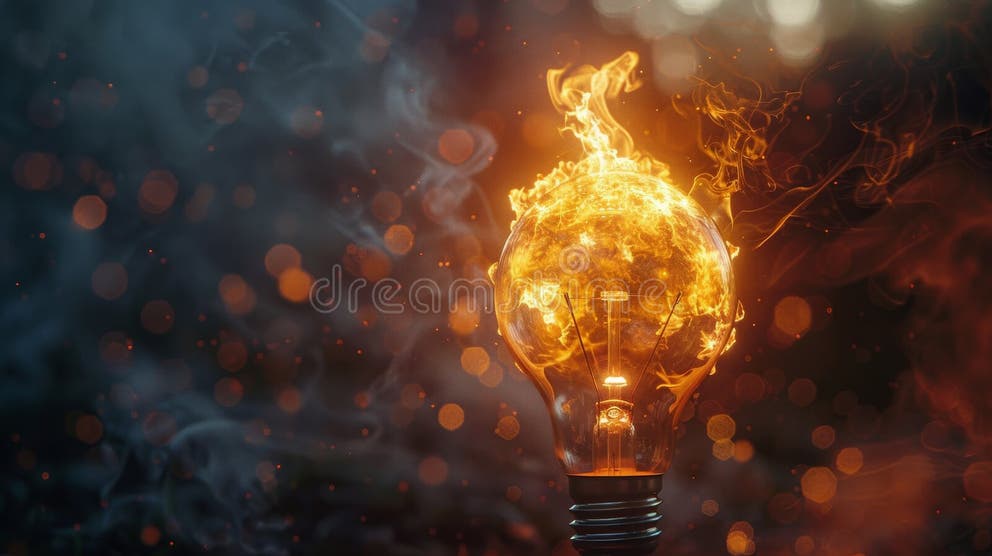 Illuminated Light Bulb with Fire Inside Stock Photo - Image of burning ...