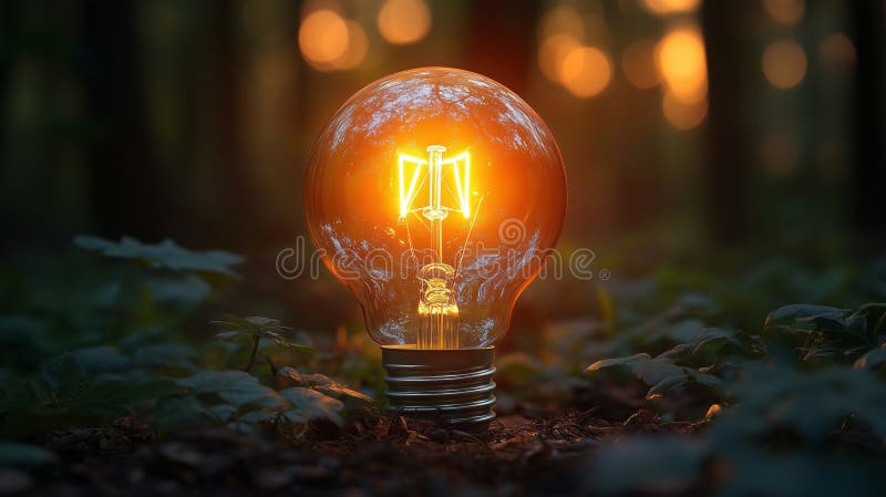 Illuminated Light Bulb in Forest Stock Photo - Image of illumination ...