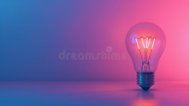 Illuminated Light Bulb on Gradient Blue and Pink Background ...