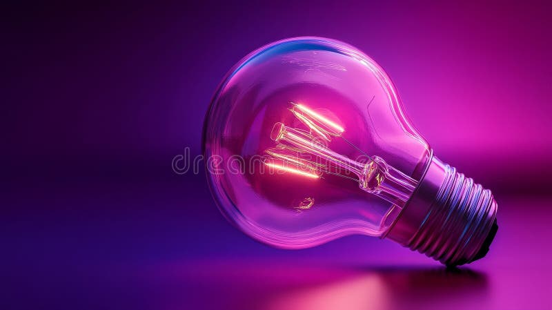 Illuminated Light Bulb on Gradient Purple Background, Creativity ...