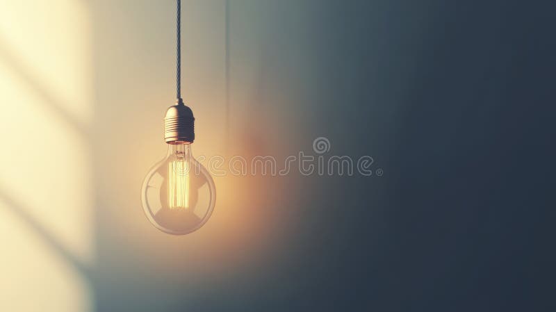Illuminated Light Bulb Hanging Against a Wall Stock Illustration ...