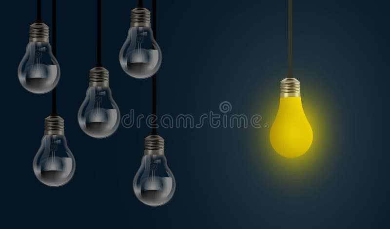 Illuminated Light Bulb Idea Concept. Yellow Lightbulb Difference Ideas ...