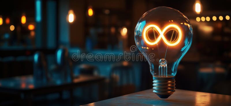 Illuminated Light Bulb with Infinity Symbol Representing Endless Ideas ...