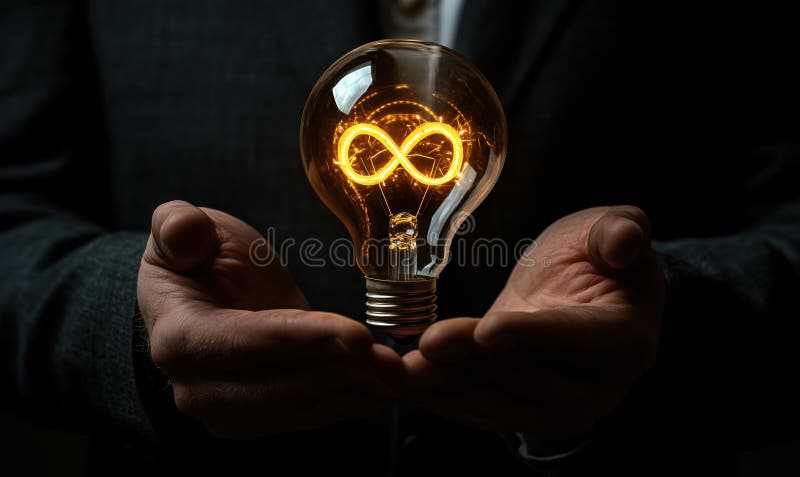 Illuminated Light Bulb with Infinity Symbol Representing Endless Ideas ...