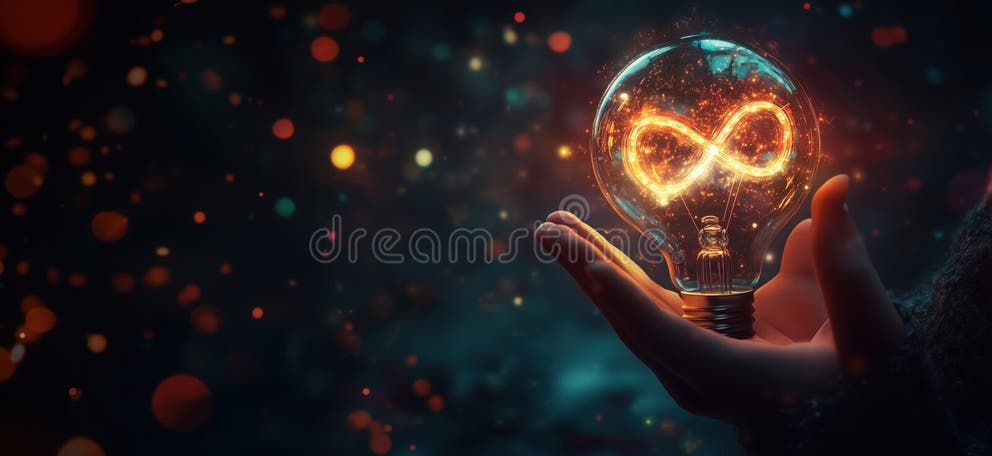 Illuminated Light Bulb with Infinity Symbol Representing Endless ...