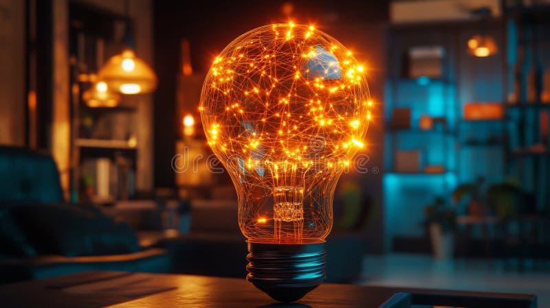 Illuminated Light Bulb with Interconnected Web of Sparks Stock ...