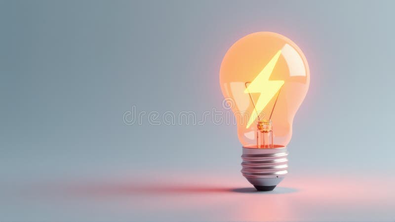 Illuminated Light Bulb with Lightning Bolt Symbol Stock Illustration ...