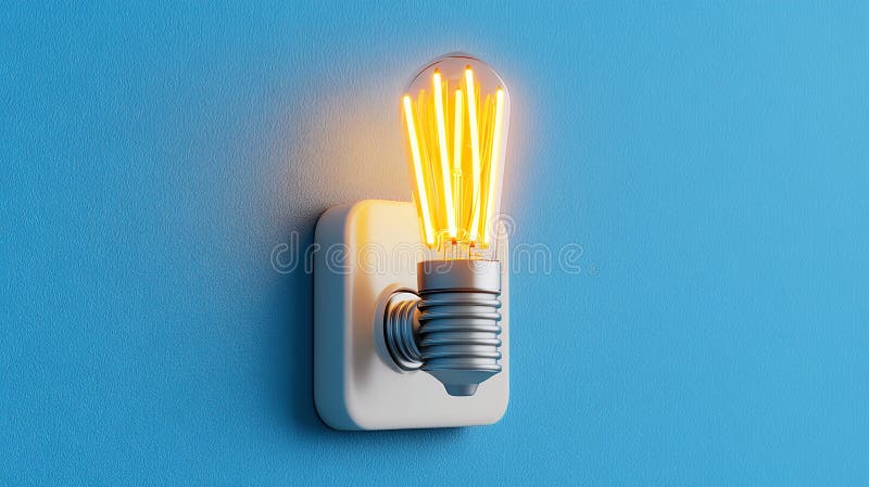 Illuminated Light Bulb in Modern Wall Socket Stock Illustration ...