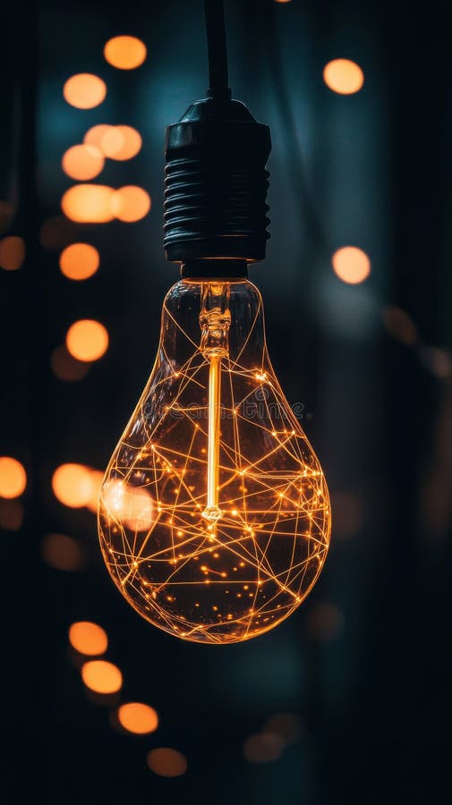 Illuminated Light Bulb Pattern in Dark Ambiance Reflecting Innovation ...