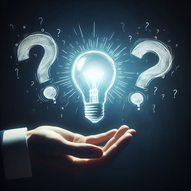 Illuminated Light Bulb with Question Marks Stock Photo - Image of ...