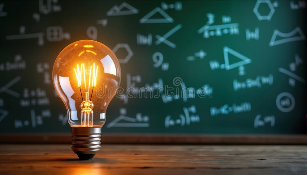 Illuminated Light Bulb Scientific Thinking Against Backdrop of ...