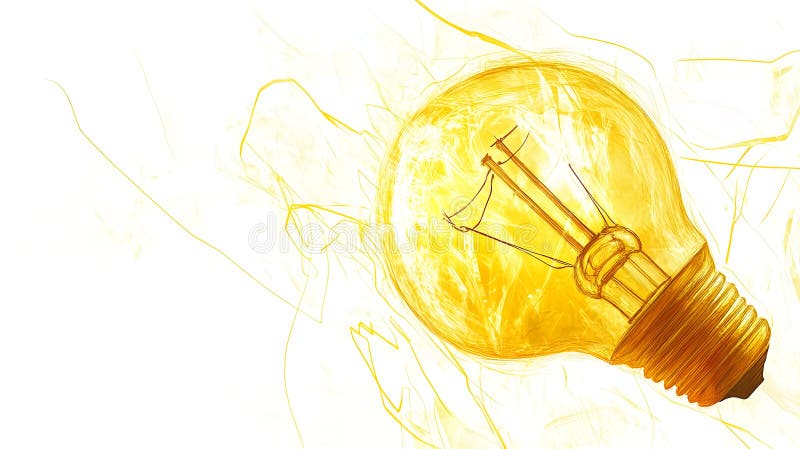 Illuminated Light Bulb Sketch with Glowing Filaments on White ...