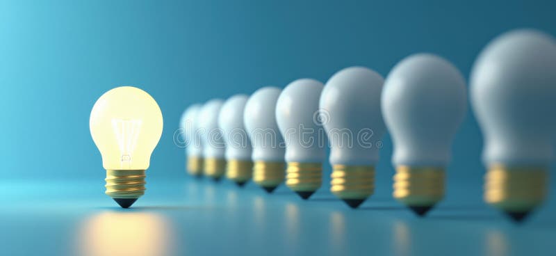 Illuminated Light Bulb Standing Out among Unlit Bulbs in a Creative ...