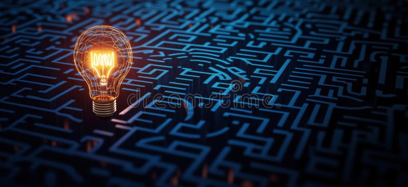 Illuminated Light Bulb Symbolizing Ideas and Solutions Amidst Complex ...
