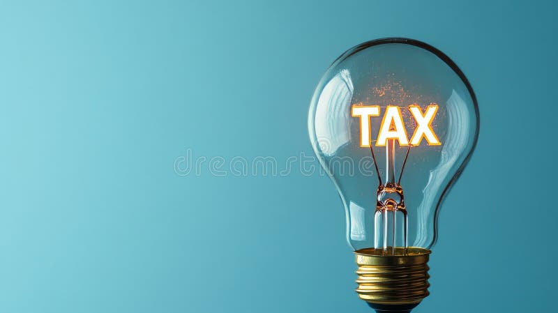 Illuminated Light Bulb with TAX Glowing Inside on Blue Background with ...