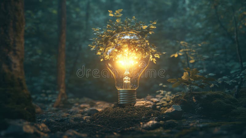 Illuminated Light Bulb Tree Tranquil Forest Stock Photos - Free ...