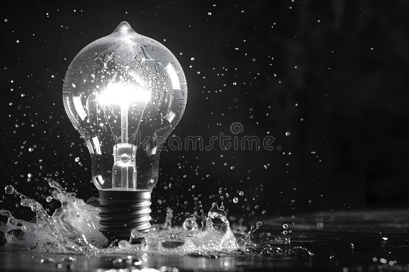 Creative Concept of Illuminated Light Bulb with Water Splash ...