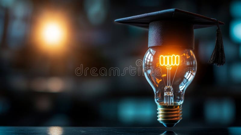 An Illuminated Light Bulb Wearing a Graduation Cap Represents ...