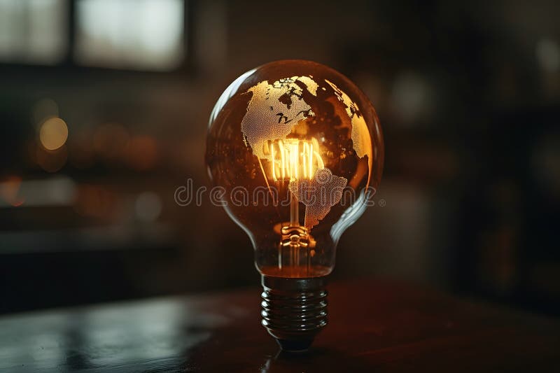 Illuminated Light Bulb with World Map Stock Photo - Image of ...