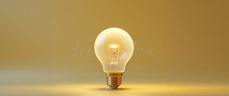 Illuminated Light Bulb on Yellow Studio Backdrop. Stock Image - Image ...