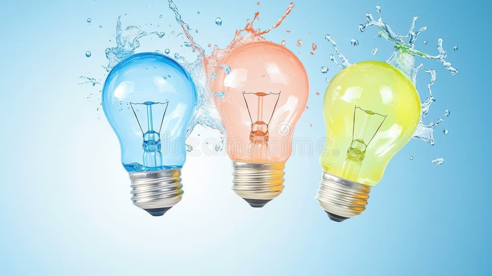 Illuminated Light Bulbs with Dynamic Water Splash, a Captivating Visual ...
