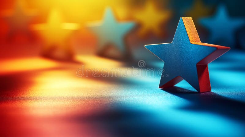 Illuminated by Light, Cute Stars Stand on a Blue Surface Stock ...