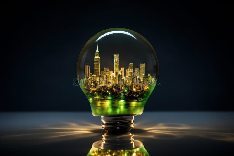Illuminated Lightbulb Containing City. Generate Ai Stock Photo - Image ... Illuminated Lightbulb Containing City. Generate Ai Stock Photo - Image ...