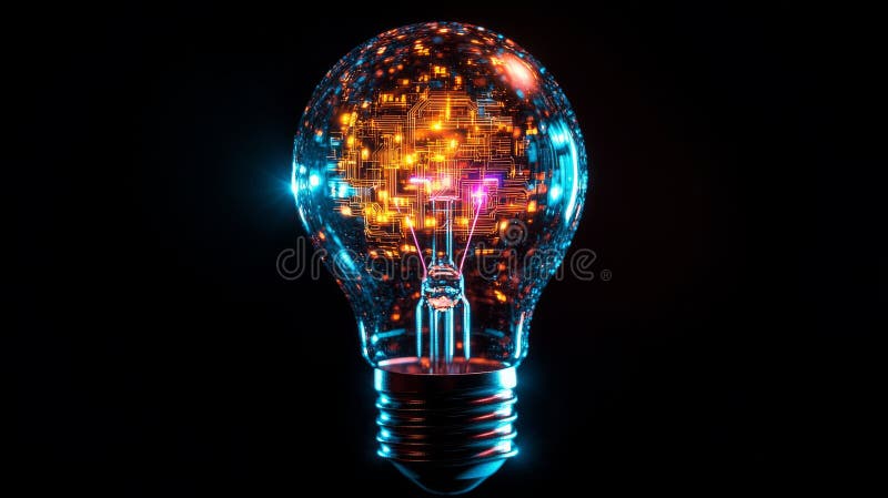 Illuminated Lightbulb with Digital Circuitry, Innovation Concept Stock ...