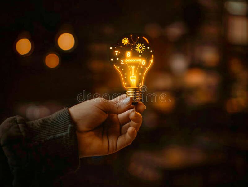 Hand Holding a Glowing Lightbulb with Creative Symbols, Concept of Idea ...