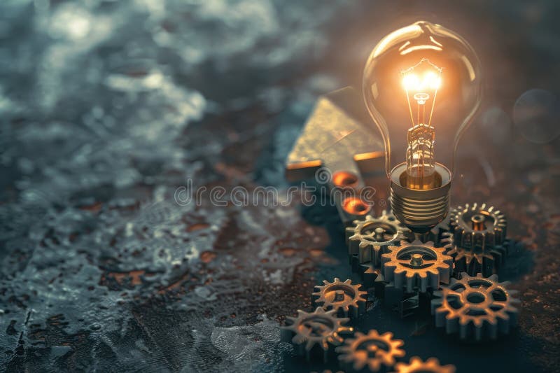 Illuminated Lightbulb on Interlocking Cogs Representing Innovation ...