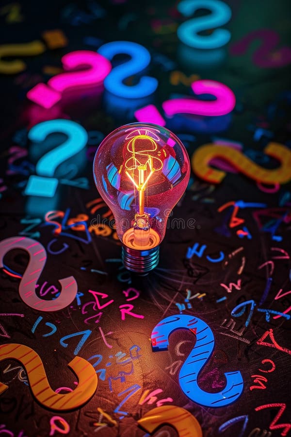 Illuminated Lightbulb Reflects Financial Insight among Scattered ...