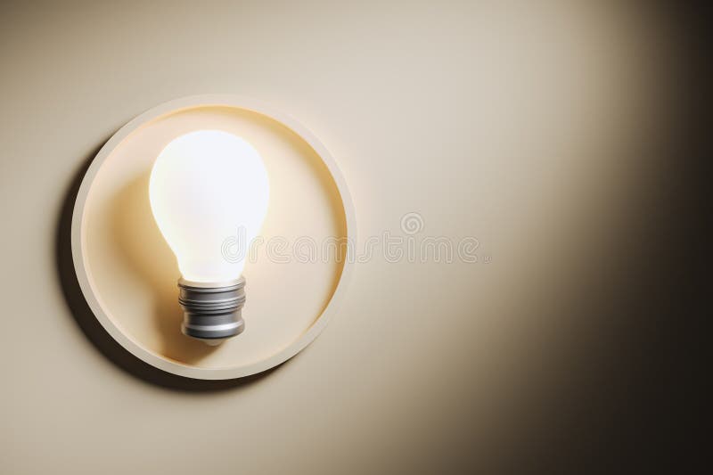 Illuminated Lightbulb on Round Wall Fixture in Shadowed Room. 3D ...